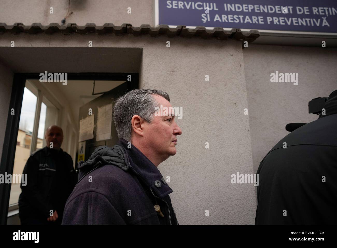 US Embassy General Consul in Romania, John Gimbel exits a police ...
