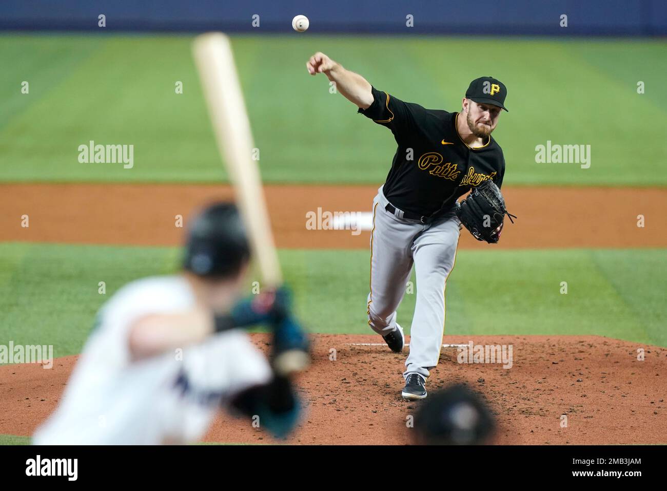 Pittsburgh Pirates relief pitcher Chris Stratton throws to Miami ...