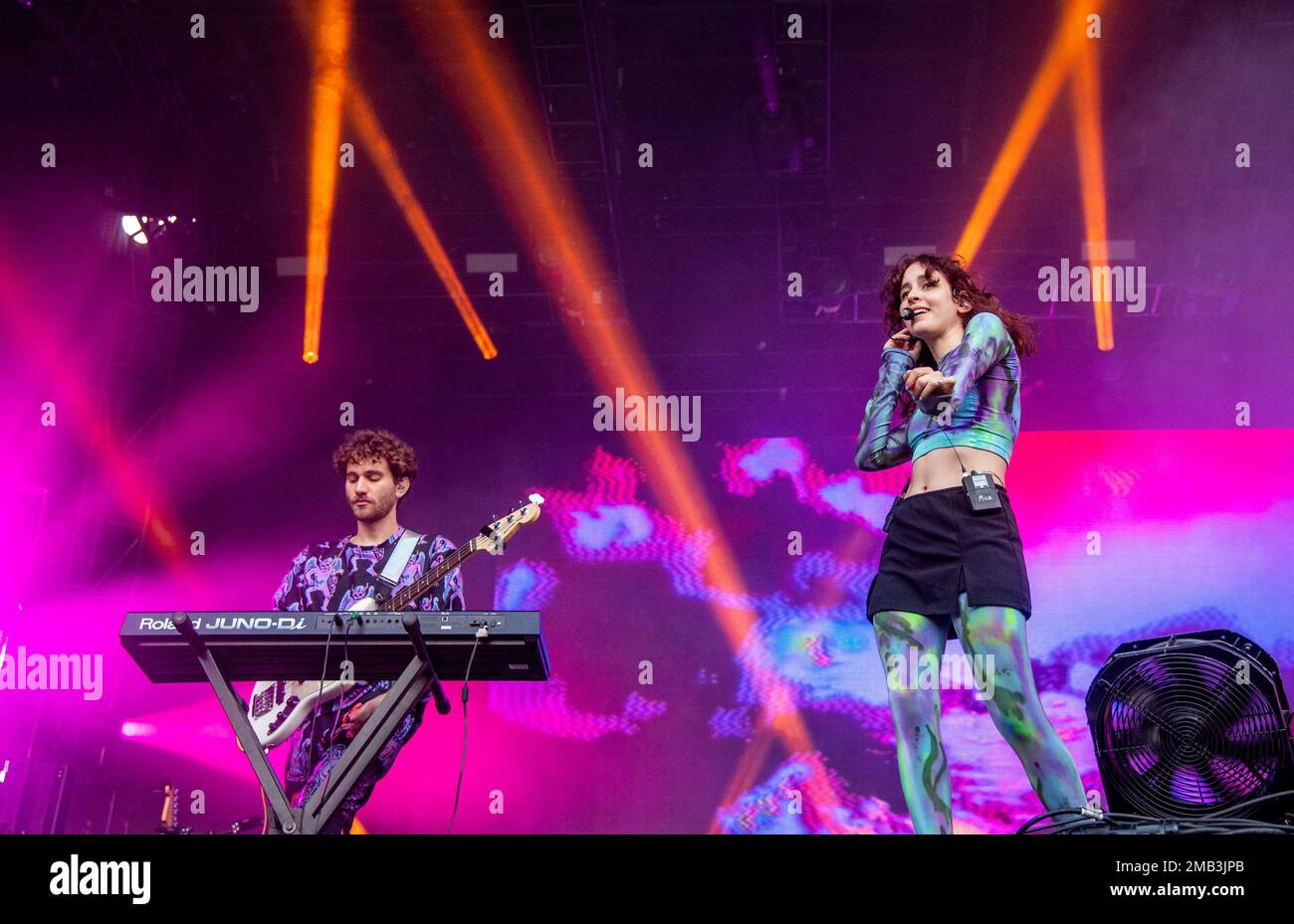Matthew Lewin, left, and Mica Tenenbaum of Magdalena Bay perform during ...