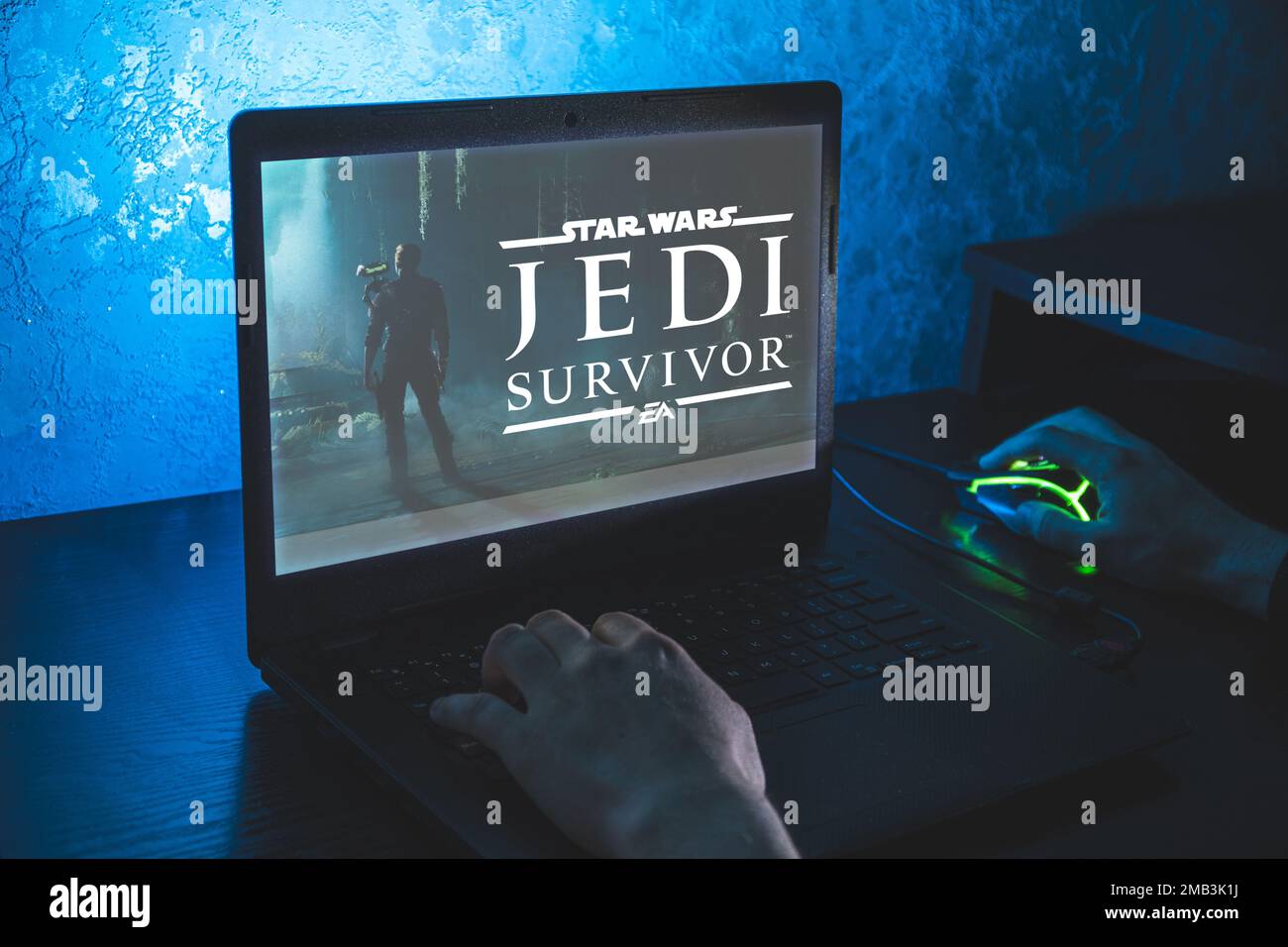 Star wars Jedi Survivor new video game. Close up shoot of playing video ...