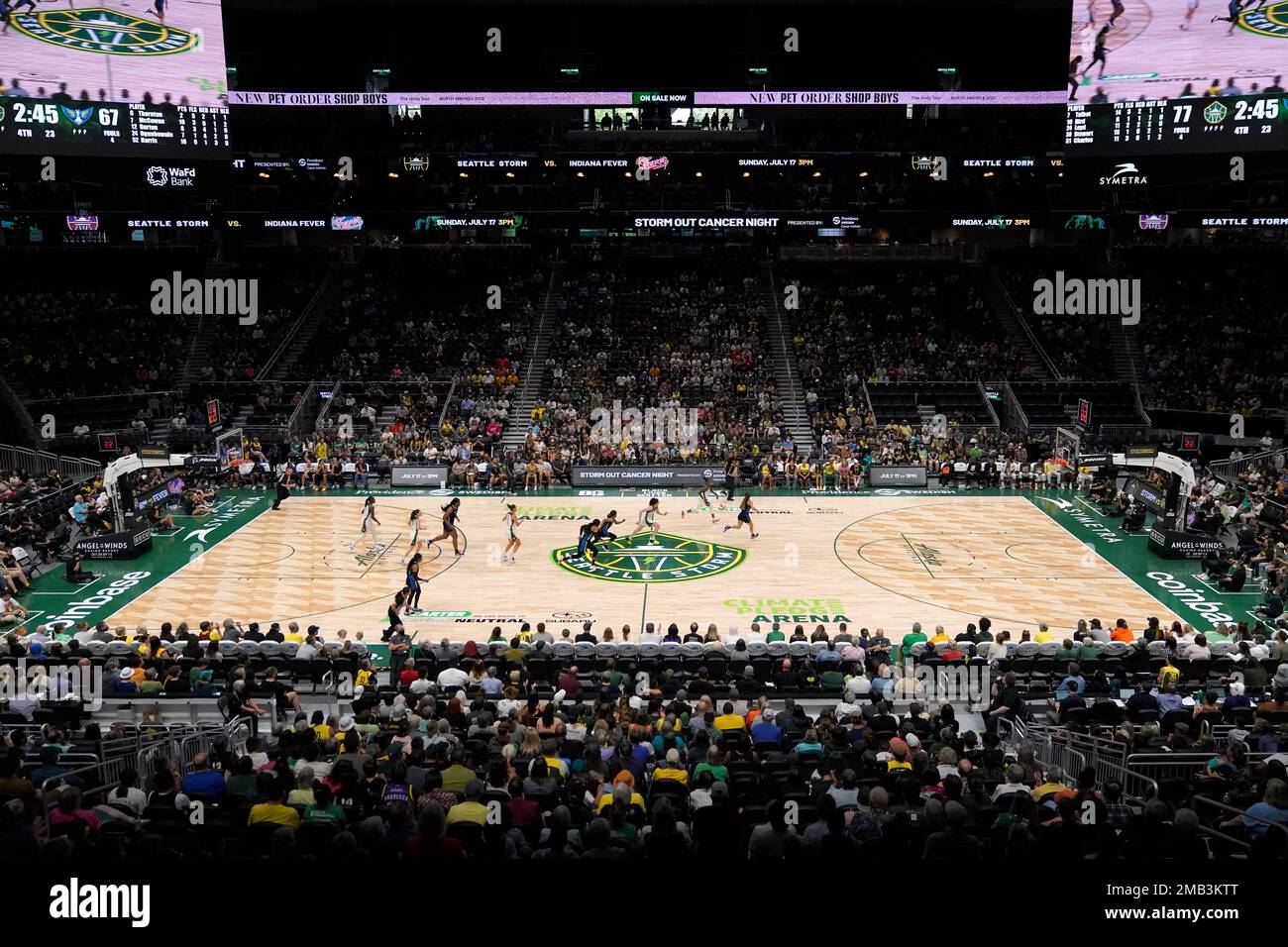 Seattle Storm and Dallas Wings players move up the court at Climate ...