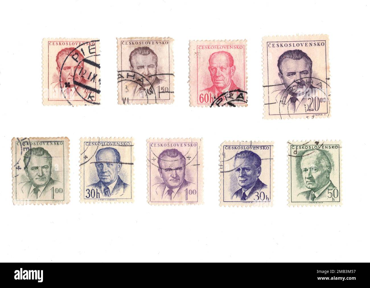 Vintage postage stamps from Czechoslovakia on a white background Stock ...