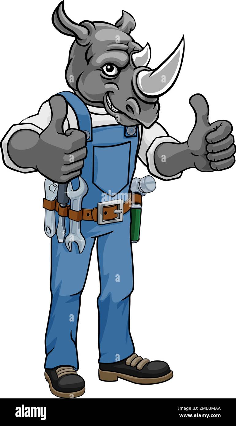 Rhino Construction Cartoon Mascot Handyman Stock Vector Image & Art - Alamy