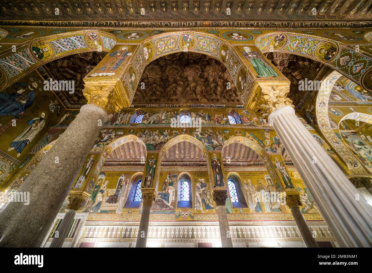 Painted ceilings and arches of the Palatine Chapel, Capella Palatina ...