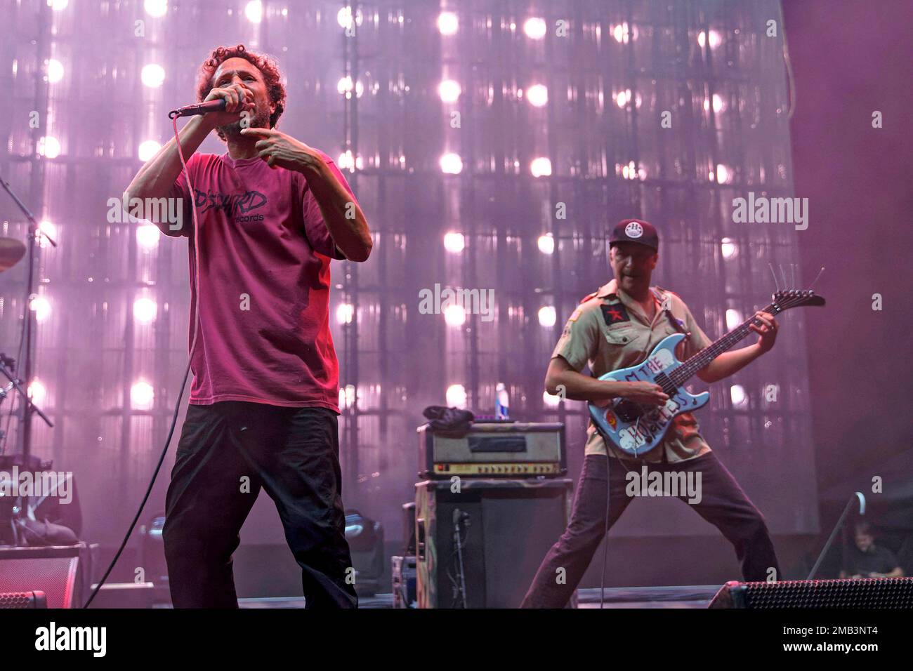 Zack de la Rocha, left, and Tom Morello of Rage Against The Machine ...
