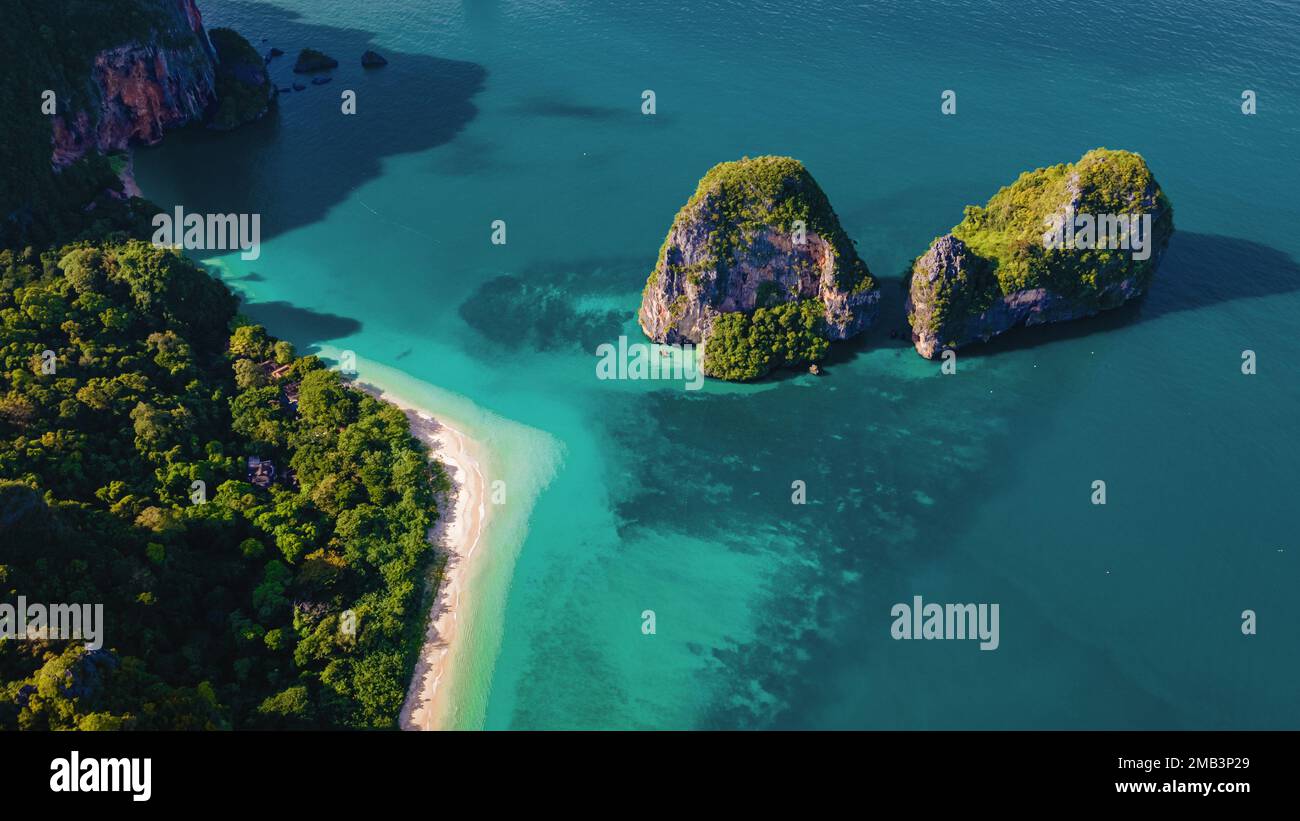 Aerial drone view of Railay beach Krabi Thailand. Railay beach with ...