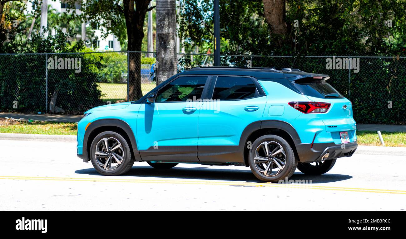 Miami Beach, Florida USA - April 15, 2021: light blue chevrolet ...