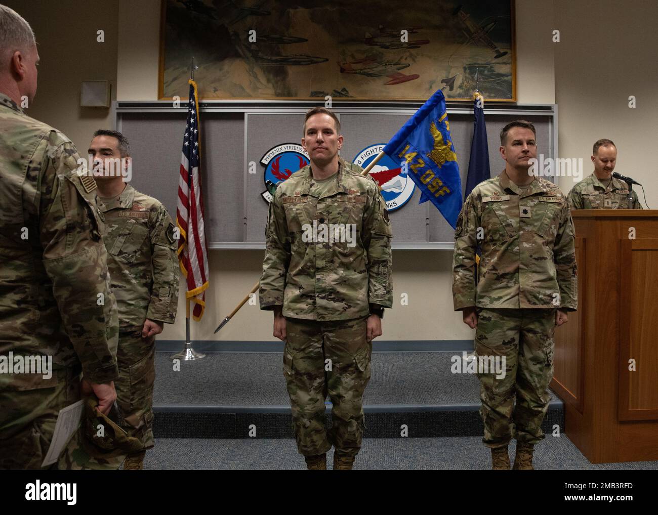 The 142nd Operations Support Squadron held a change of command ceremony at Portland Air National ...