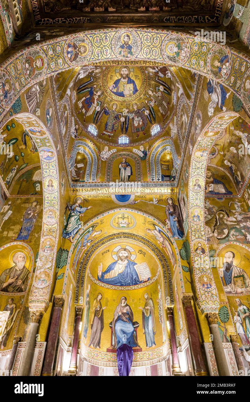 Painted ceilings and arches of the Palatine Chapel, Capella Palatina ...