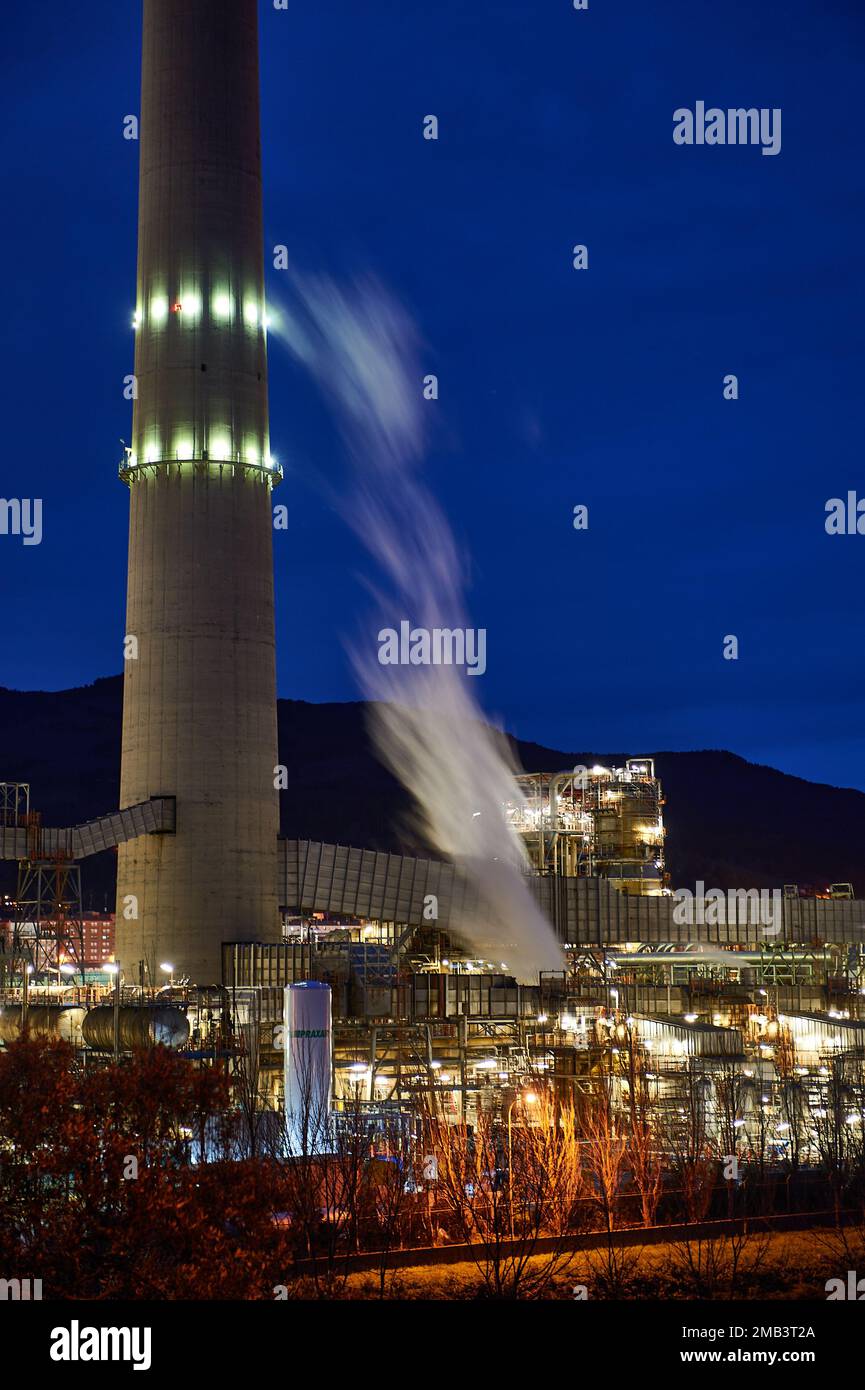 Cooling towers and chimneys of the refinery in the municipality ...