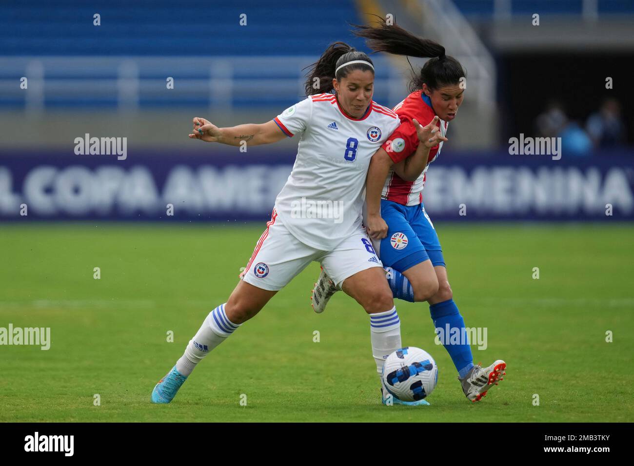 Chile's Karen Araya, left, and Paraguay's Fanny Godoy fight for the ...