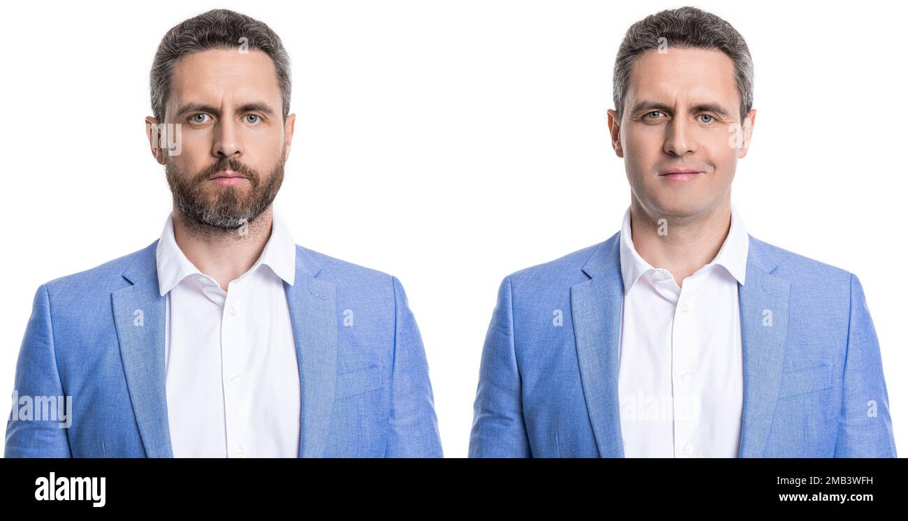 man face stubble collage before and after on background. before and ...