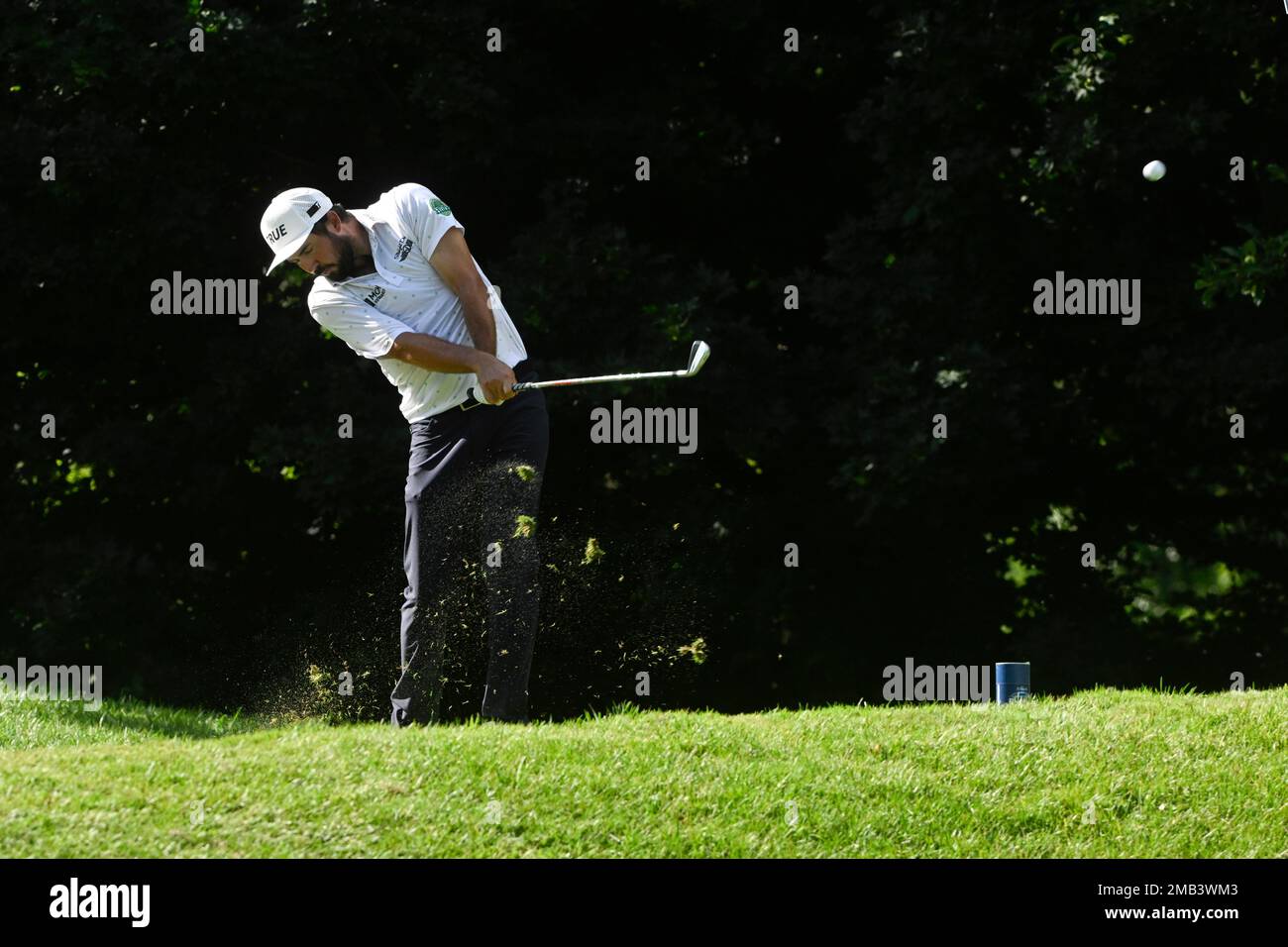Mark Hubbard hits during the Barbasol Championship golf tournament ...