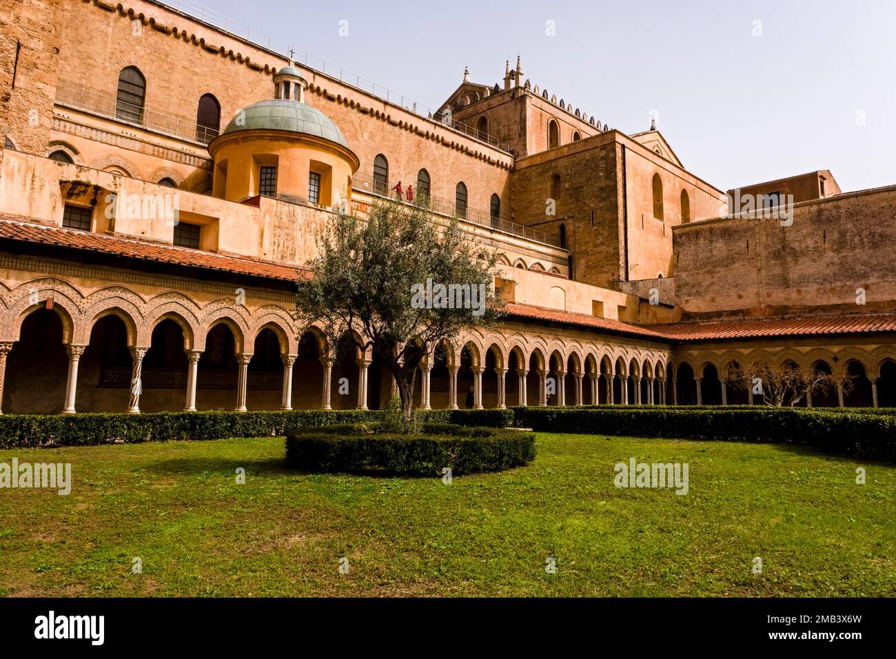 Columns and arches of the Benedictine cloister of the Cathedral of ...