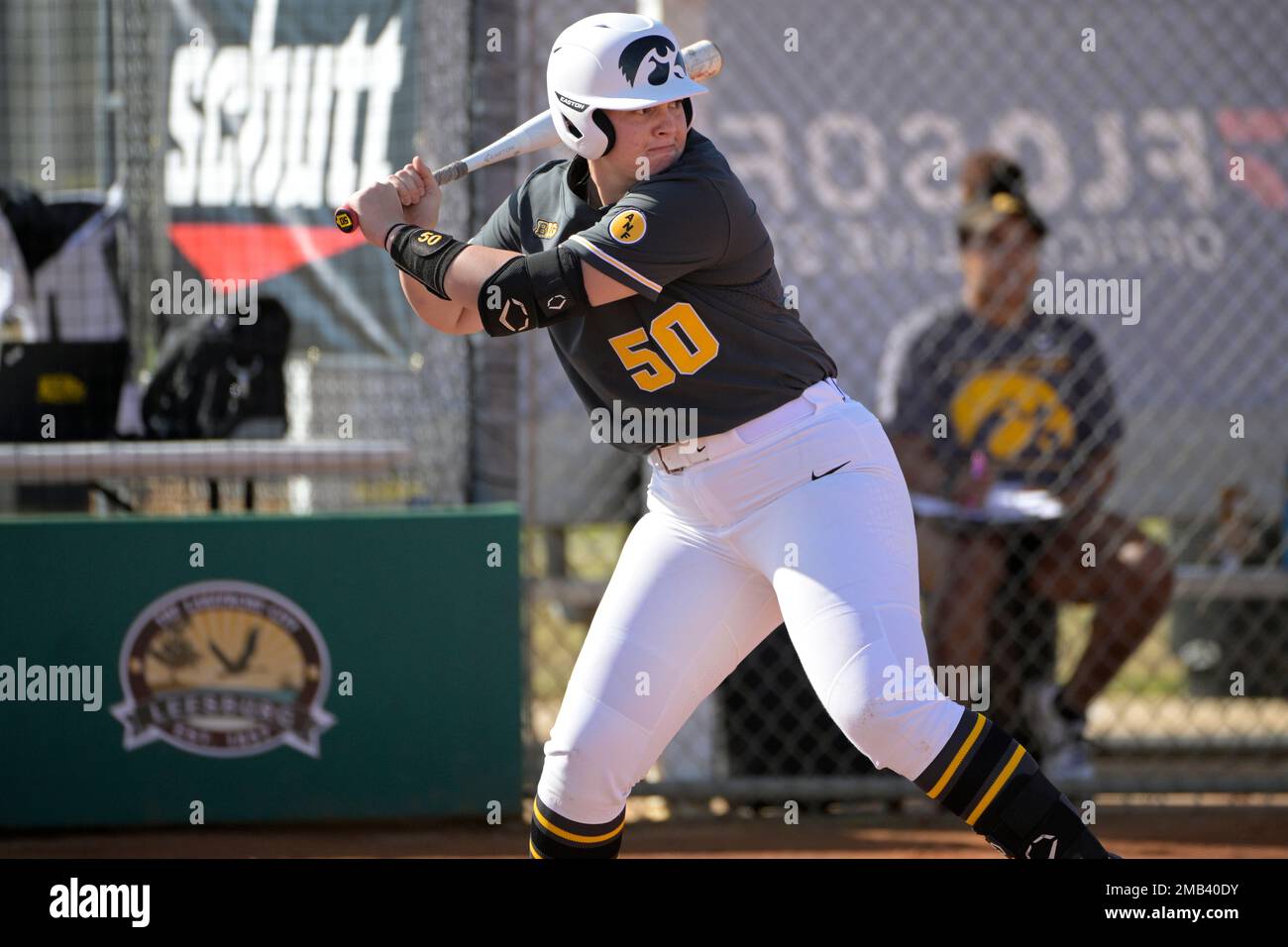 Iowa's Kalena Burns (50) bats during an NCAA softball game against ...