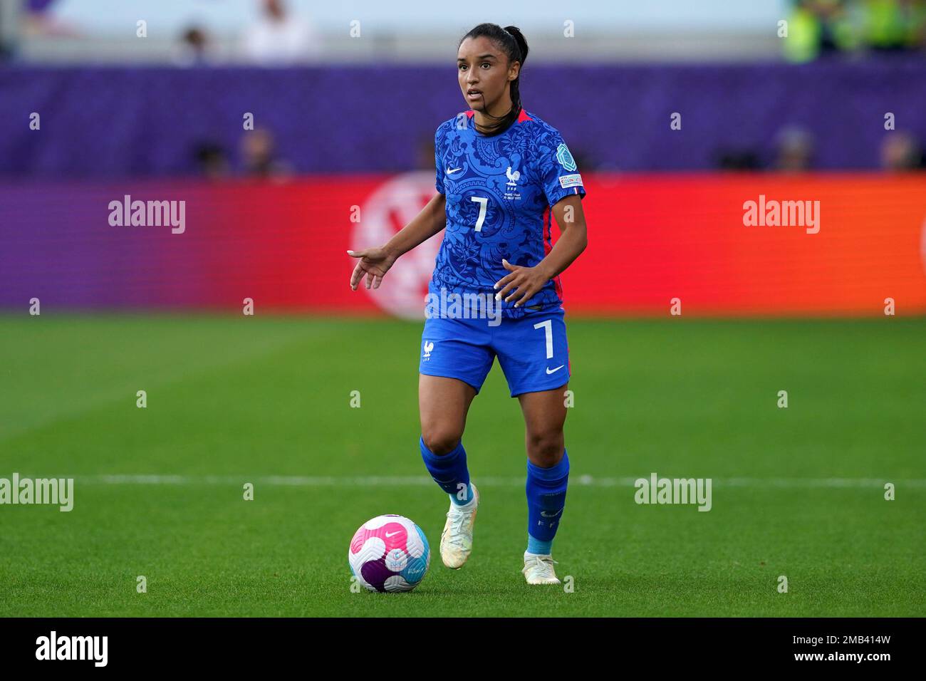 France's Sakina Karchaoui runs with the ball during the Women Euro 2022 ...