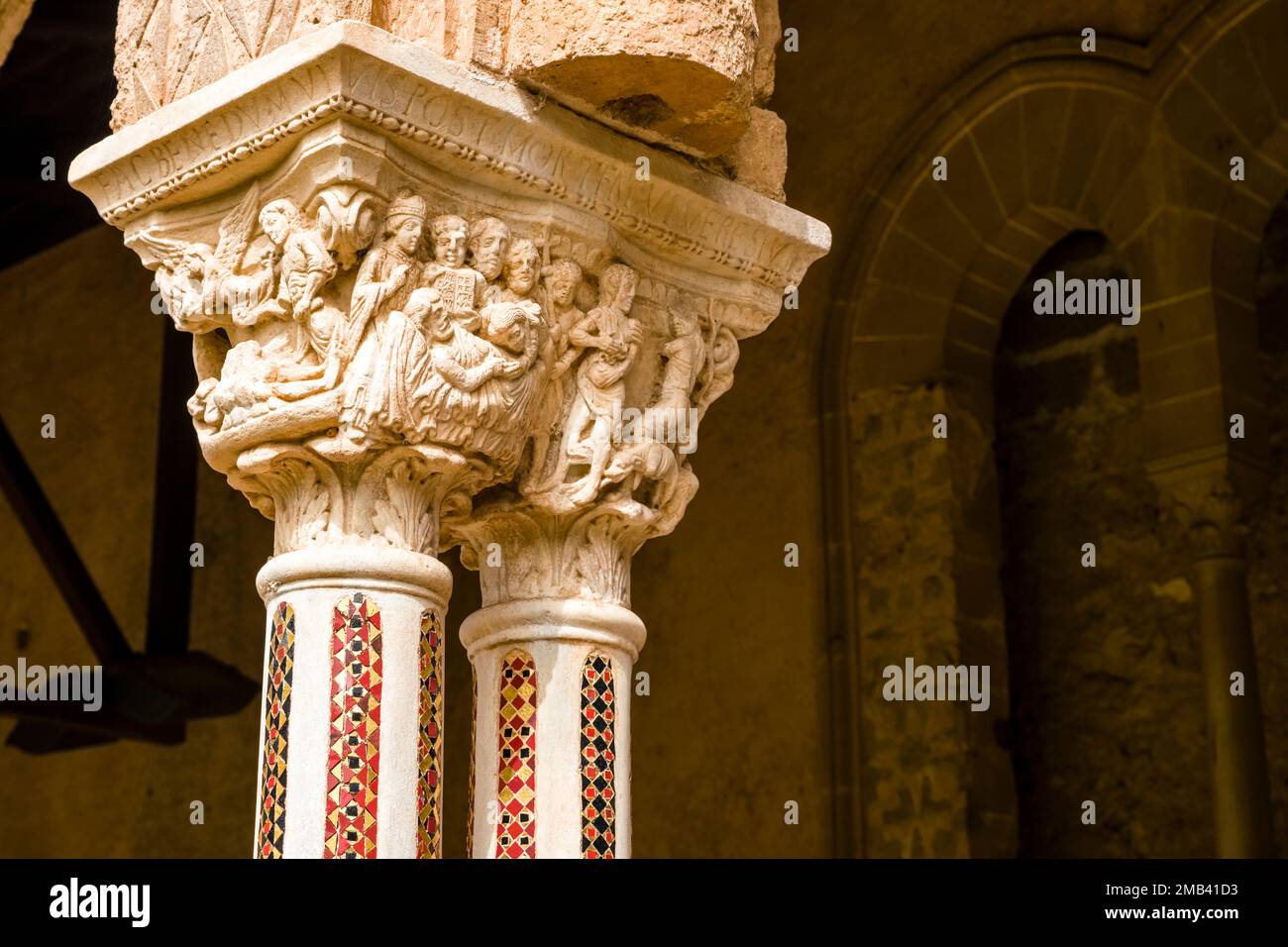 Columns and arches of the Benedictine cloister of the Cathedral of ...