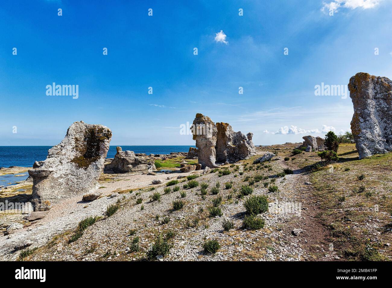 Raukar, limestone columns, rocks of reef limestone on the coast ...