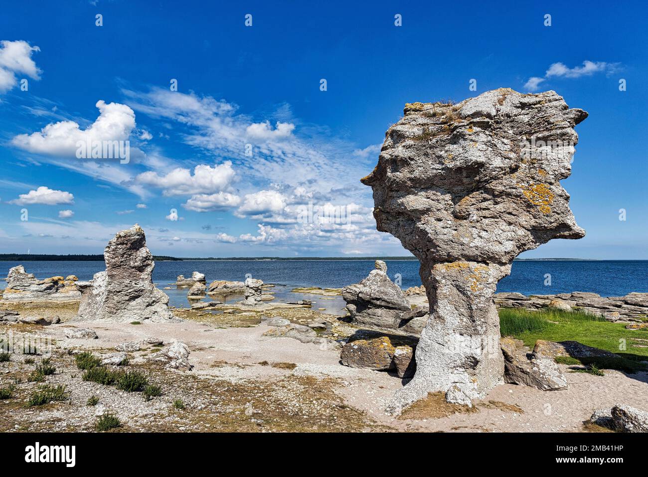 Raukar, bizarre limestone columns, rocks of reef limestone on the coast ...