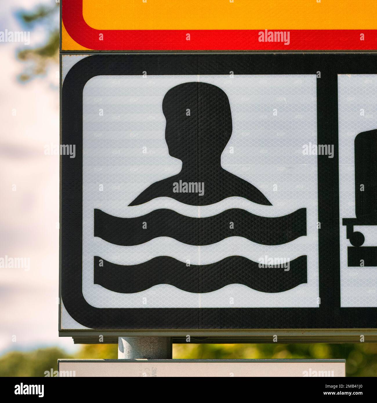 Sign Bathing Place by the Sea with Pictogram Swimmer, Gotland Island ...