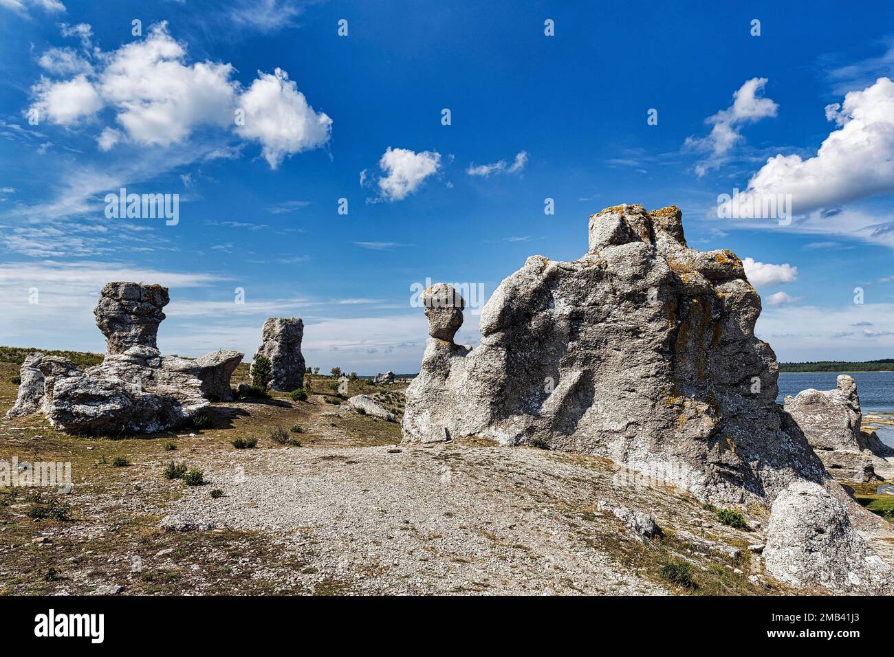 Raukar, limestone columns, rocks of reef limestone on the coast ...