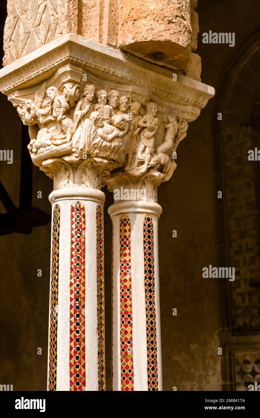 Columns and arches of the Benedictine cloister of the Cathedral of ...