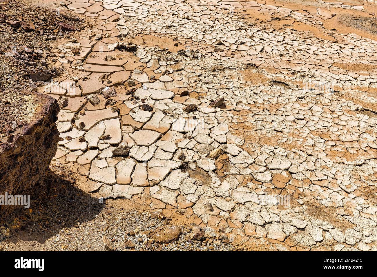 Parched soil, dry cracks after flooding, drought, climate change ...