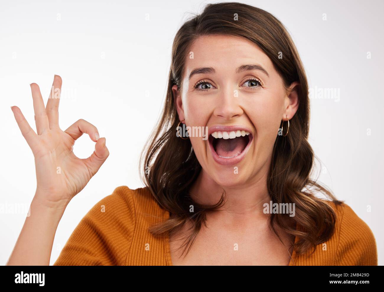 Everything will be okay. Studio shot of a woman making an OK sign with ...