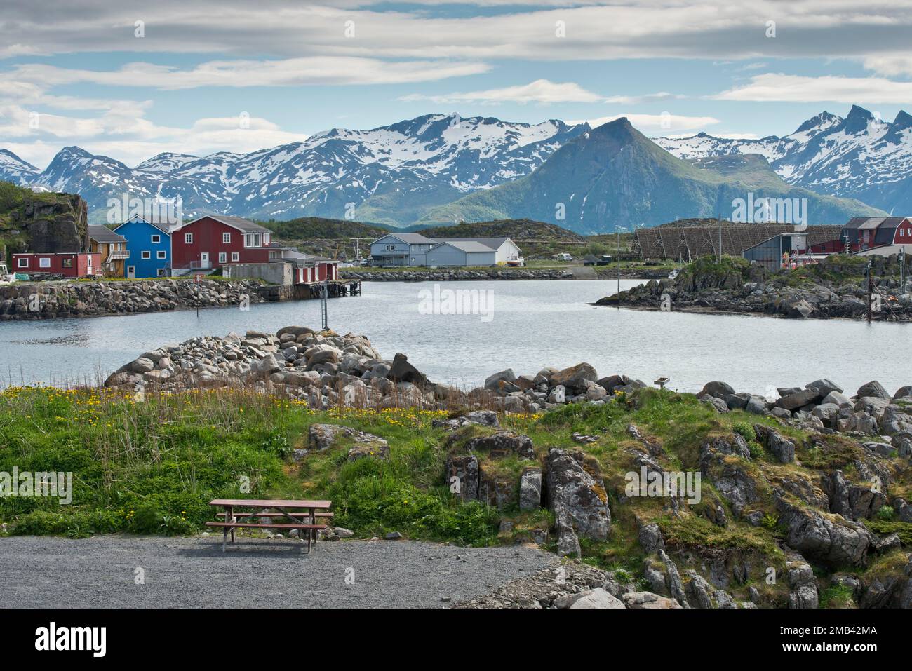 Laukvik, small fishing harbour by the sea, Lofoten, Norway Stock Photo ...