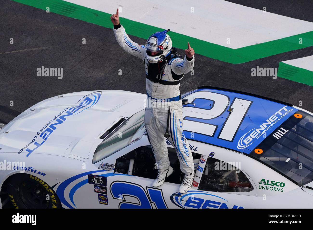 Austin Hill reacts after winning a NASCAR Xfinity Series auto race at ...