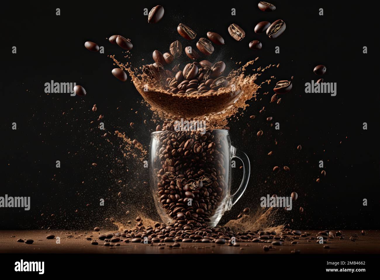 whole and grounded coffee beans in action Stock Photo - Alamy