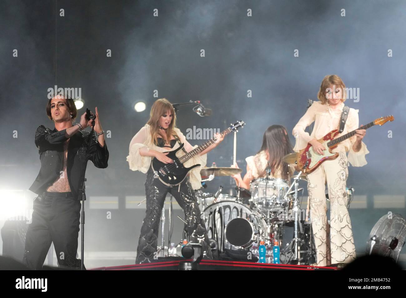 Italian band Maneskin performs during their concert in Rome, Saturday ...