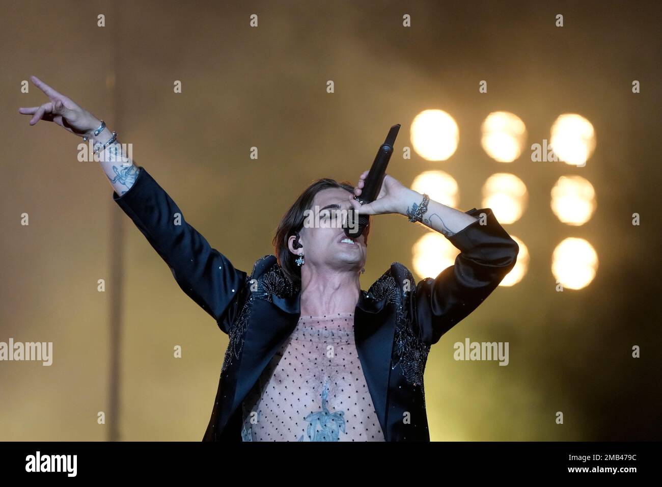 Maneskin's frontman Damiano David Italian band Maneskin performs during ...