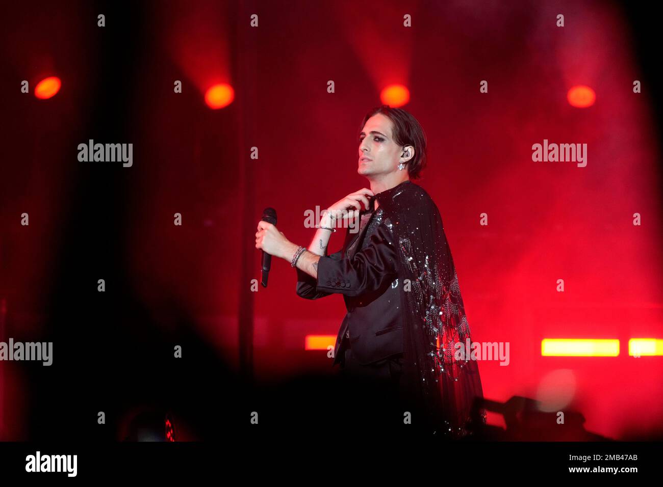 Maneskin's frontman Damiano David performs during the concert in Rome ...