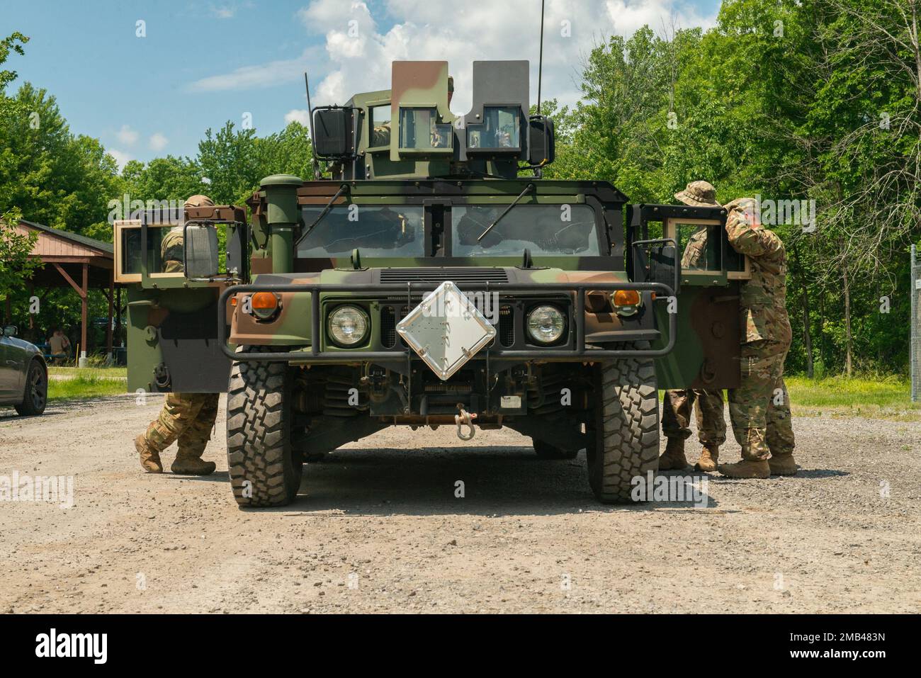Members of the 914th Civil Engineer Squadron load into a humvee during ...
