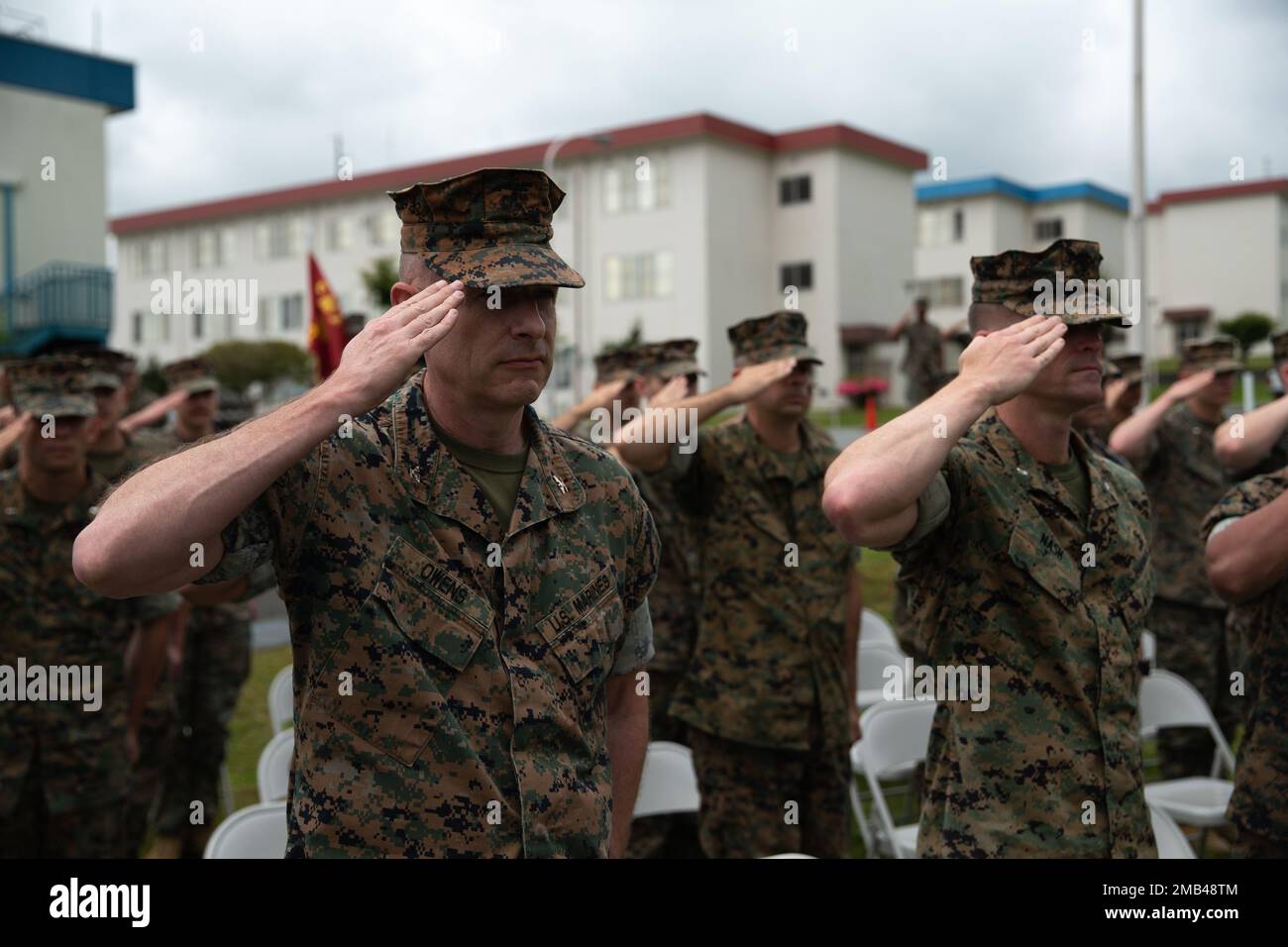 U.S. Marine Corps Col. Neil Owens (left), commanding officer of ...