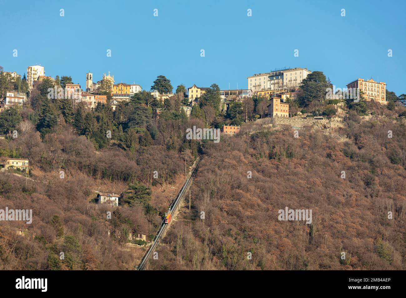 View of funicular railway and Brunate, Como, Lombardy, Italy Stock ...