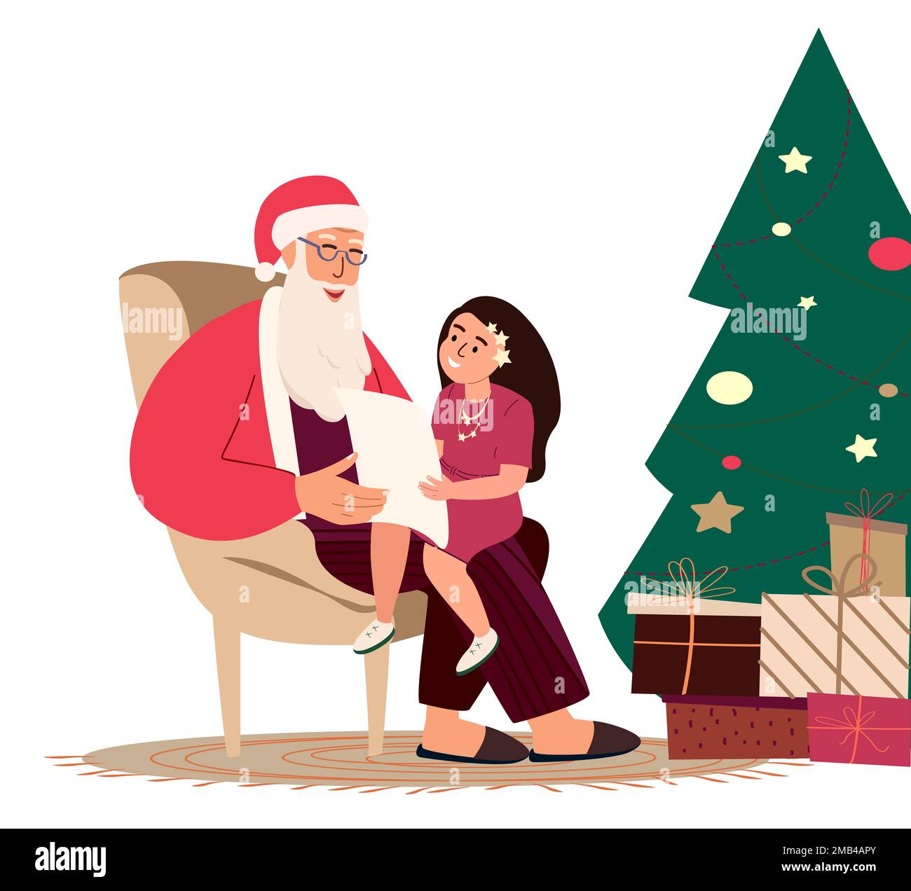 Child Read Poem to Santa Claus.Little Girl Character Meeting with ...