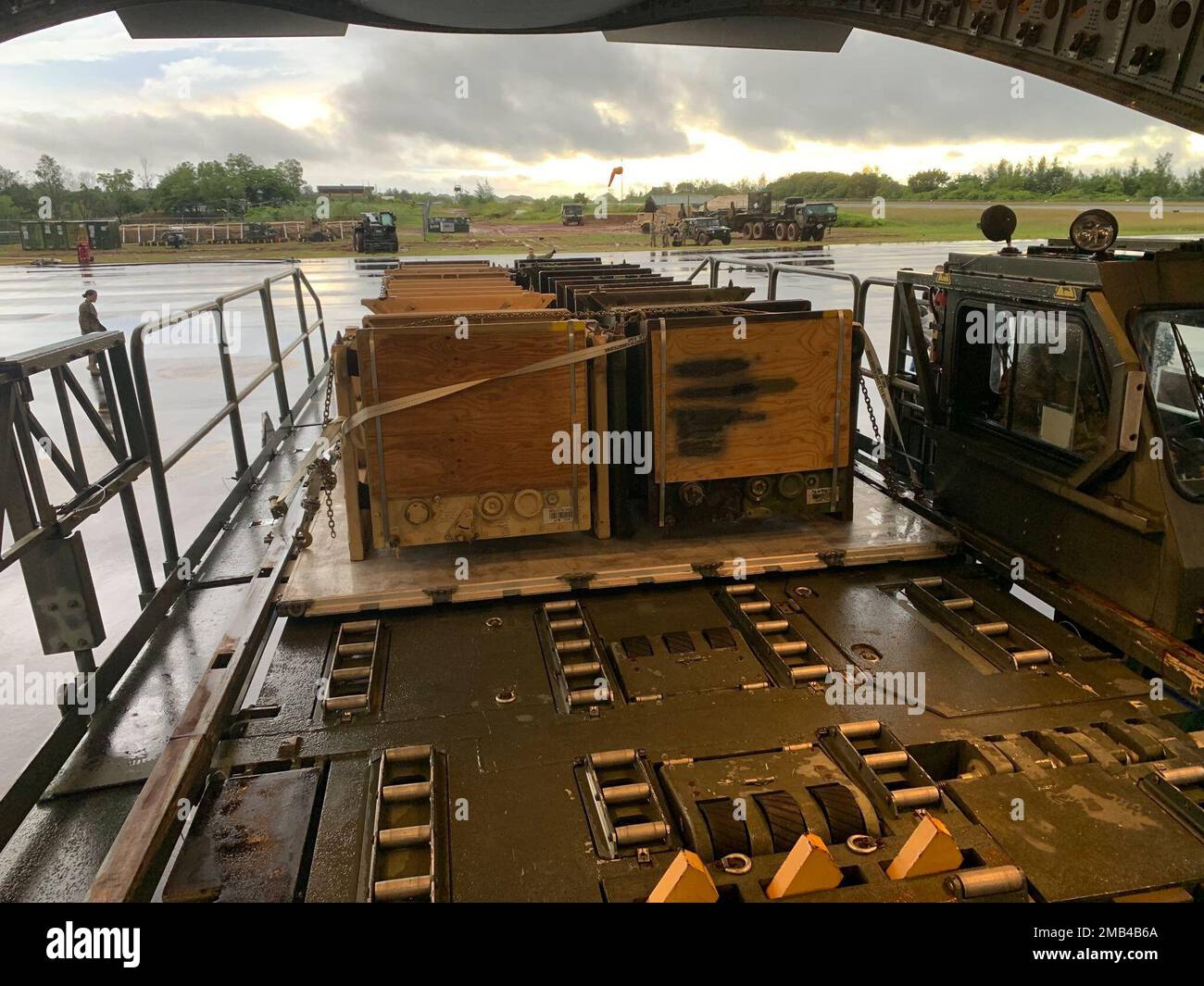 Two PAC-2 Patriot interceptor missiles are unloaded from an Air Force C ...