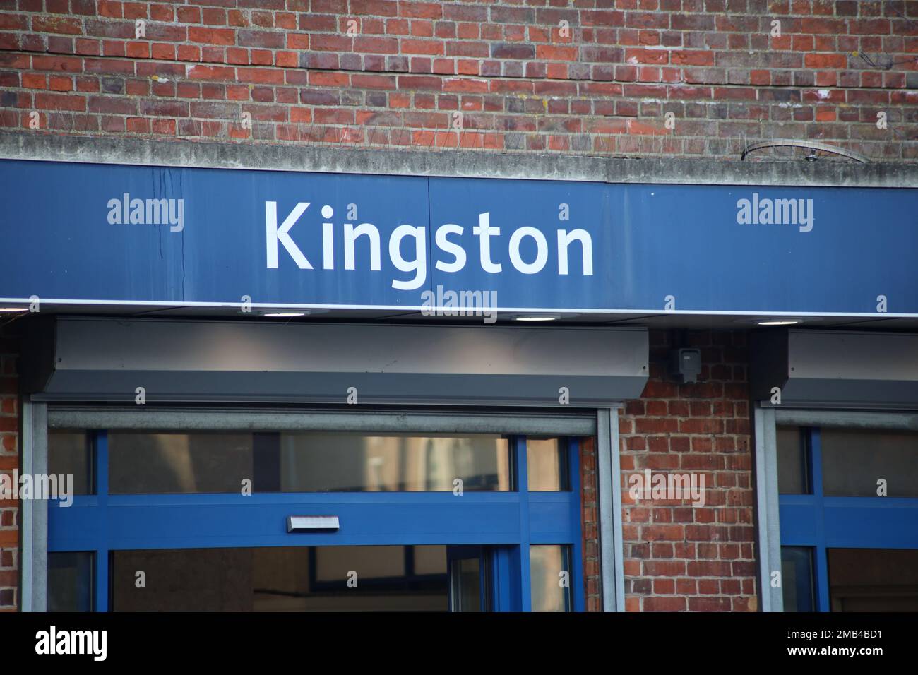 London, UK - 19 Jan 2023: Sign above Kingston Station entrance. Credit ...