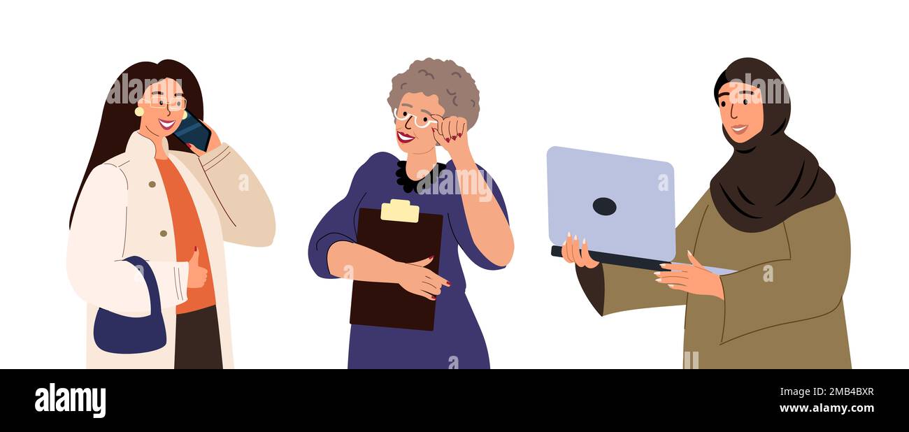 Confident Female Leaders Characters Caucasian,Indian or Arab Ethnicity ...