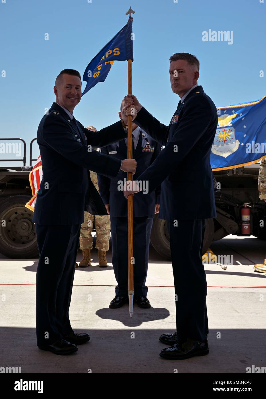 U.S. Air Force Lt. Col. Wade Parks, left, 50th Aerial Port Squadron ...
