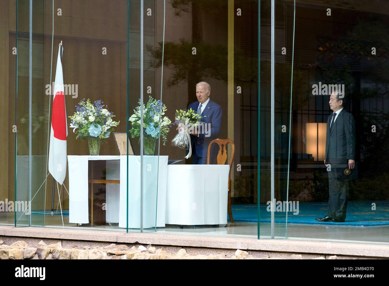 President Joe Biden arrives to sign a condolence book at the Japanese ...