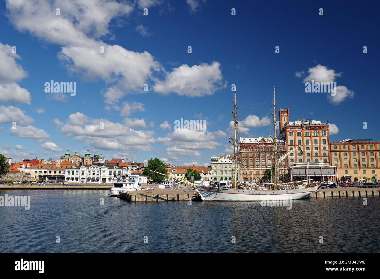 Sailing ship and jetty, summer, Kalmar, Sweden Stock Photo - Alamy