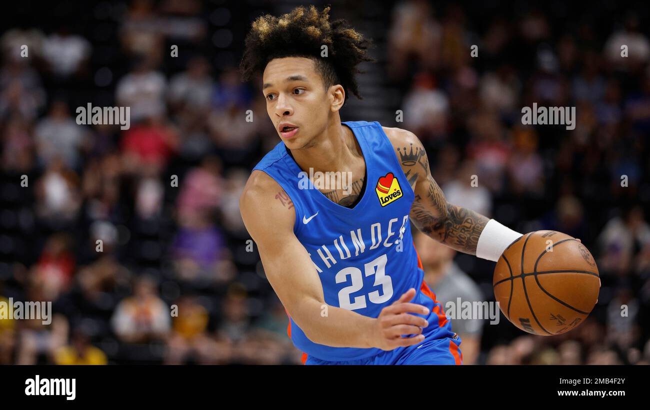 Oklahoma City Thunder guard Tre Mann (23) runs the court against the ...