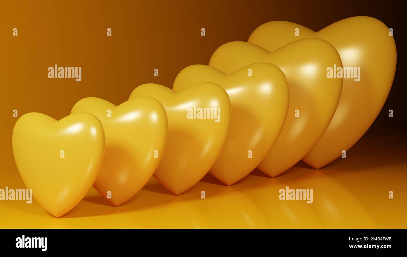 Yellow Love Hearts in Row. Perfect for Valentine's Day, Wedding. 3D ...