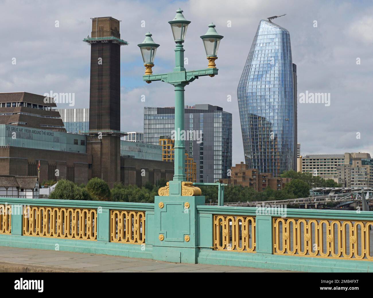 Streetlight on Southwark Bridge, Tate Modern Museum chimney, One ...