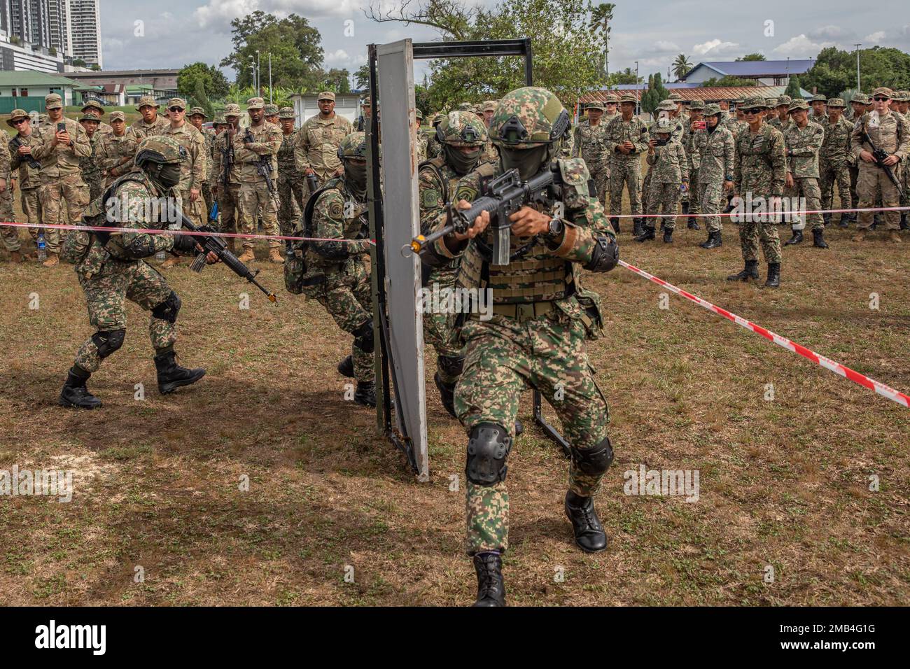 Malaysian Armed Forces demonstrate their breaching tactics to U.S. Army Soldiers from 3rd ...