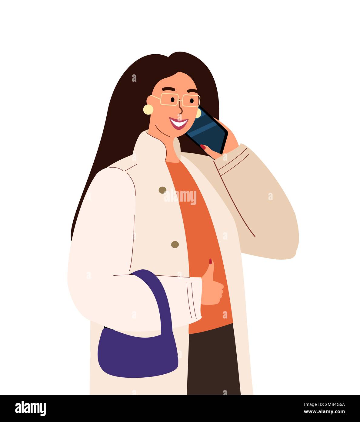 Confident Smiling Female Character talking on the phone. Business woman ...