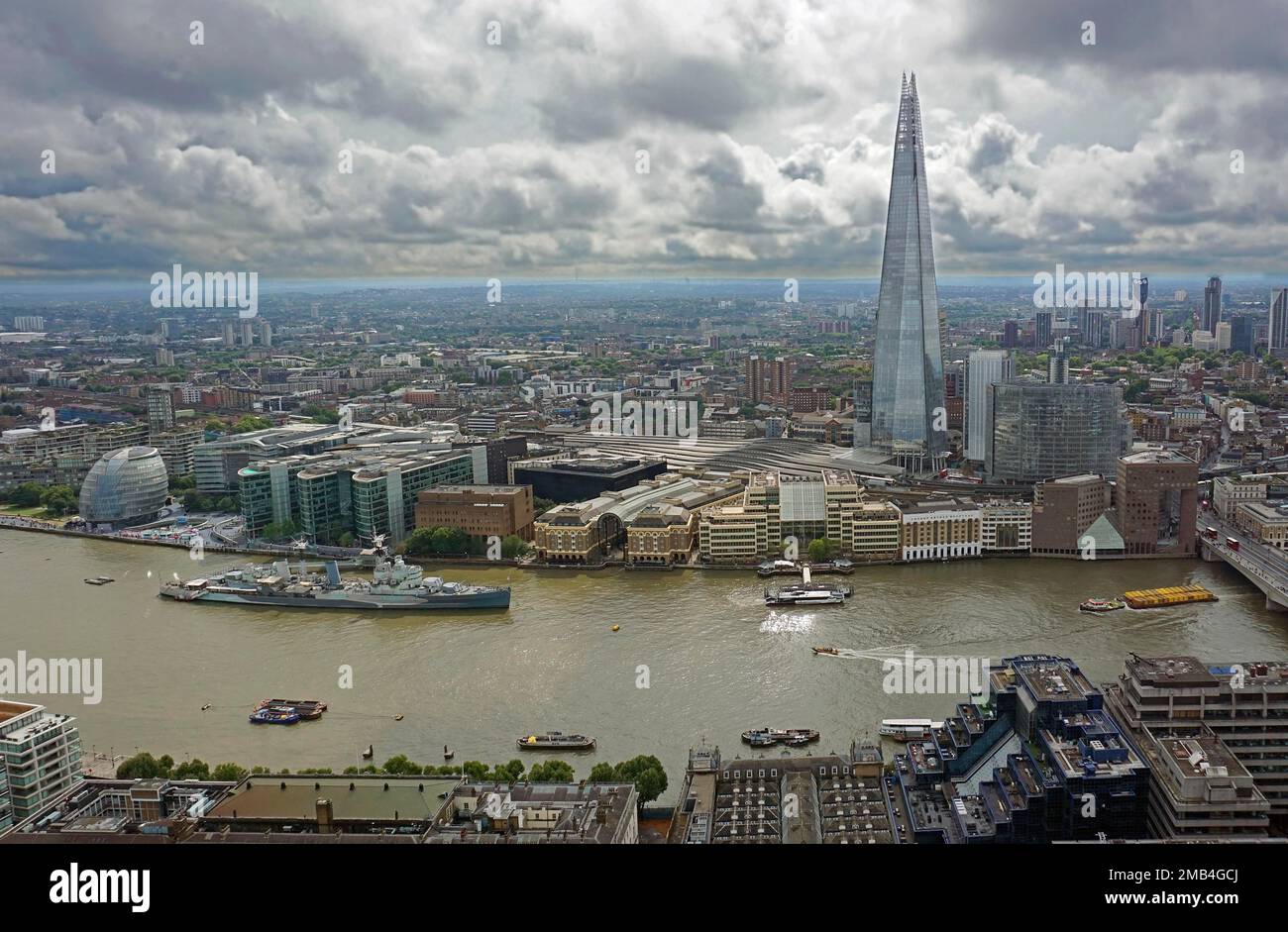 Skyscraper The Shard, Thames Embankment, Museum Ship HMS Belfast ...